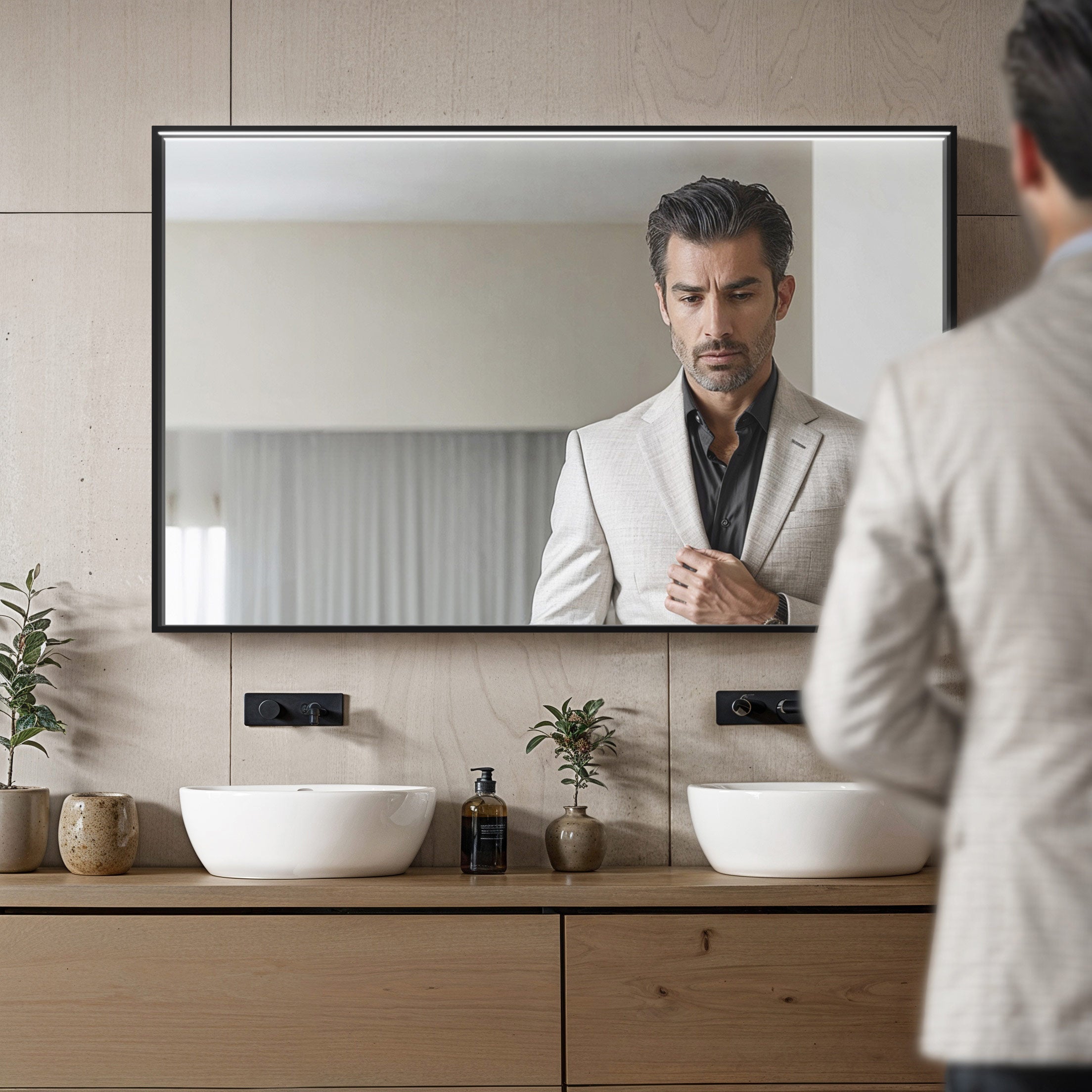 Noir: 5 cm Black Rectangular Mirror with LED light | Eye Am Design