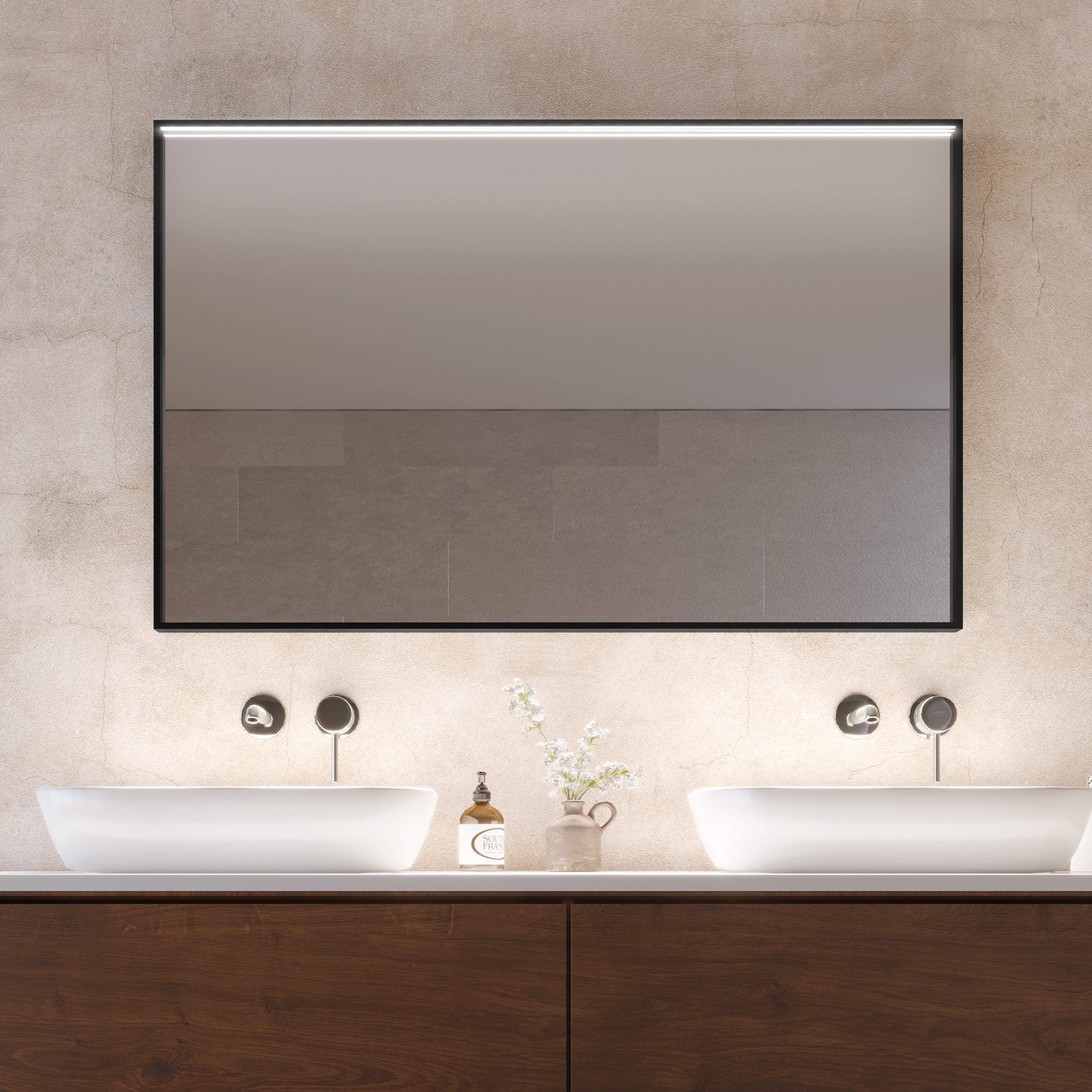 Noir: 5 cm Black Rectangular Mirror with LED light | Eye Am Design